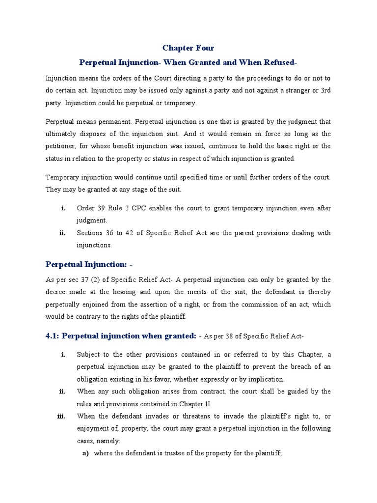 Chapter Four Perpetual Injunction-When Granted and When Refused | PDF ...