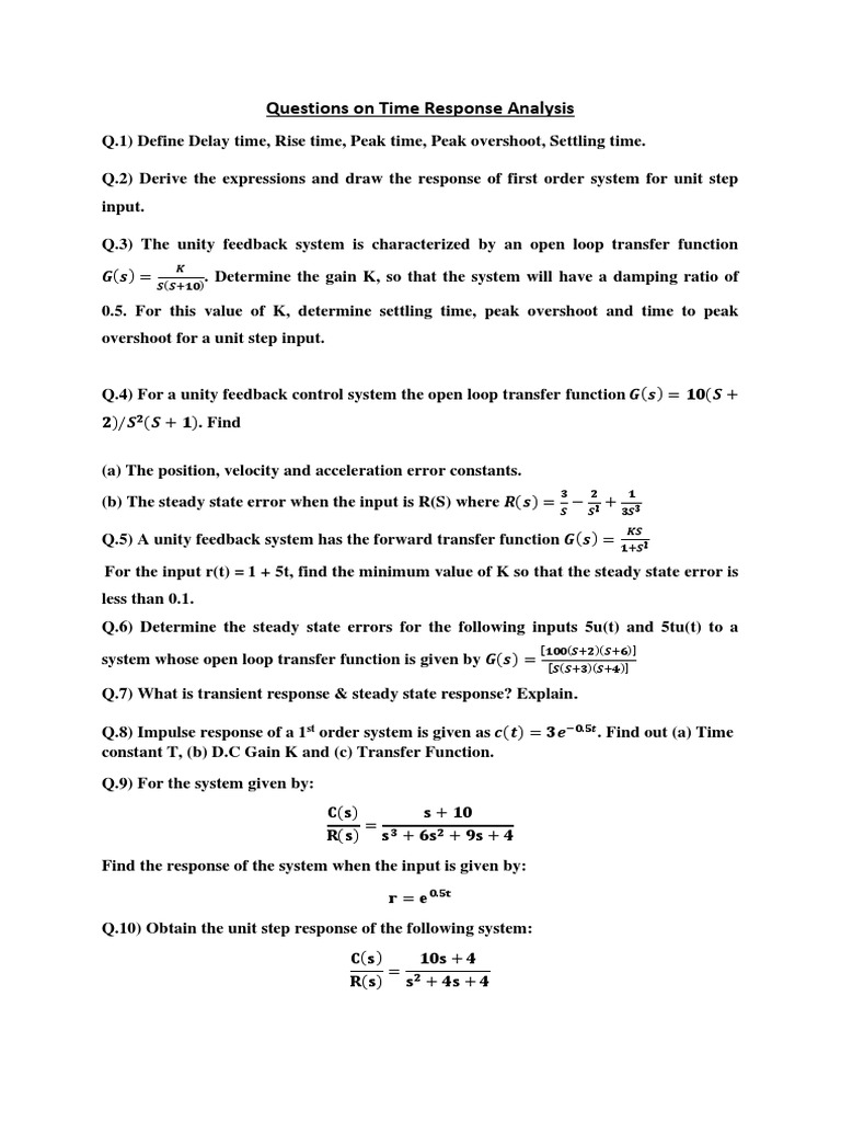 Time Response Analysis in Control Systems | PDF | Teaching Methods ...