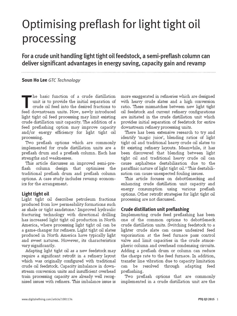 Optimising Preflash For Light Tight Oil Processing | PDF | Oil Refinery ...