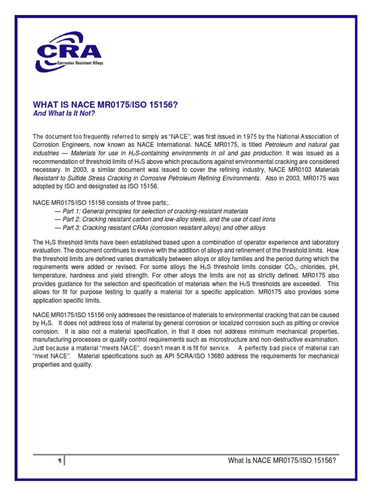What Is Nace MR0175 Iso 15156 | PDF | Corrosion | Alloy