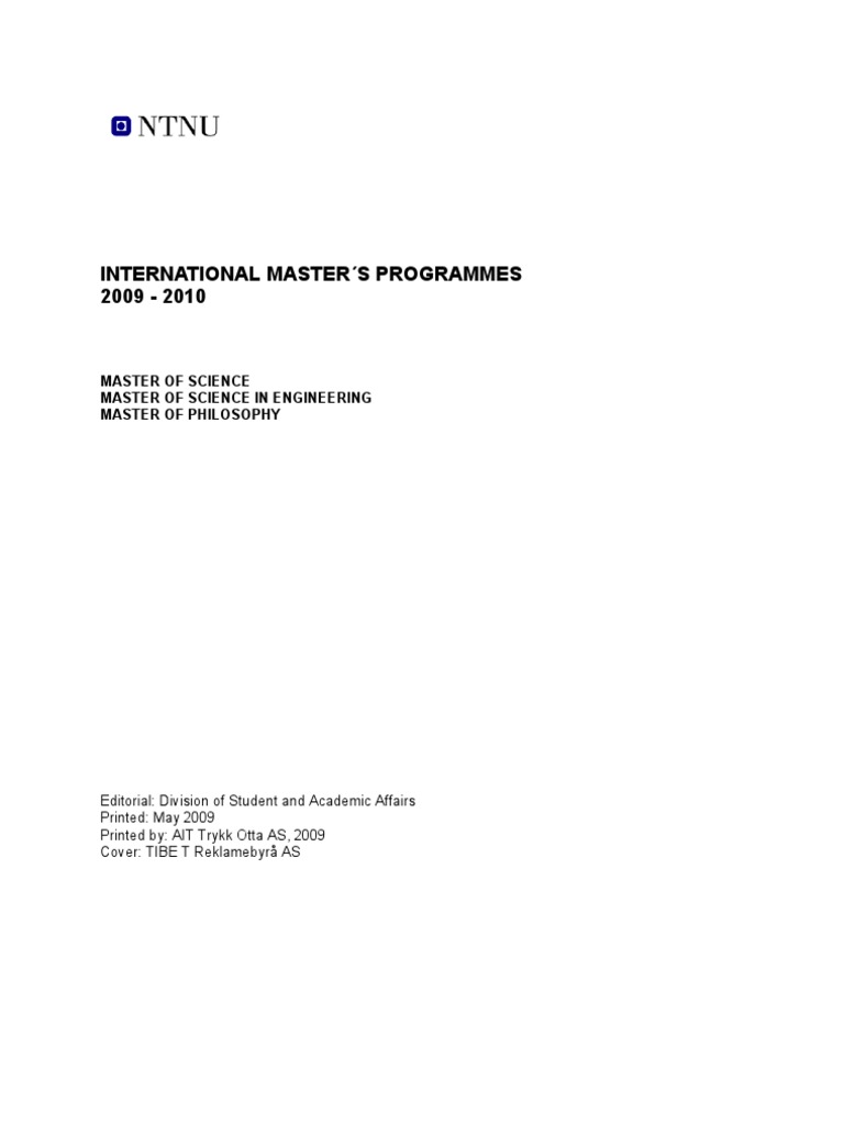 NTNU. International Master's Programmes 2009-2010 | PDF | Academic Term | Academic Degree