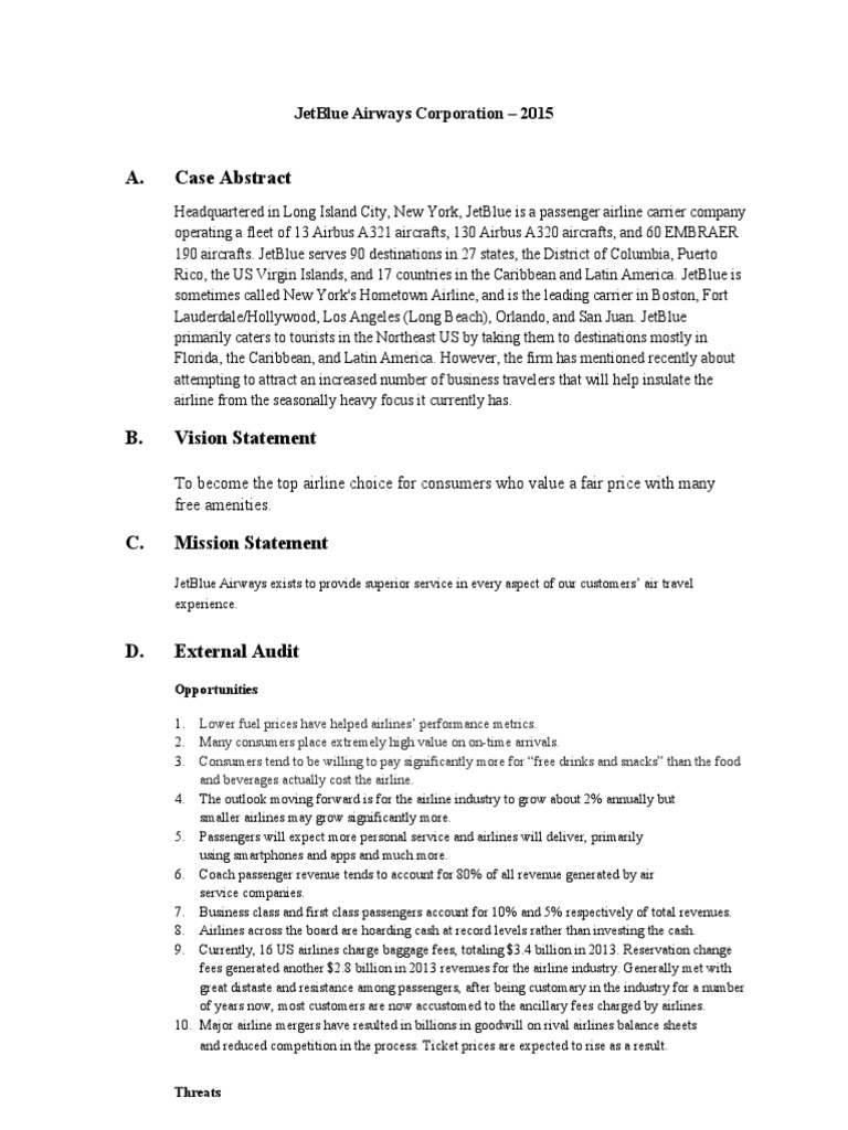 JetBlue SWOT Analysis 2015 | PDF | Airlines | Continental Airlines
