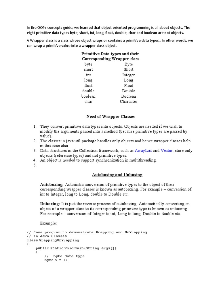 Wrapper Class | PDF | Integer (Computer Science) | Parameter (Computer ... Wrapper Class | PDF | Integer (Computer Science) | Parameter (Computer ...