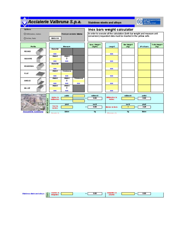 Valbruna Steel Bars Weight Calculator | PDF | Nature