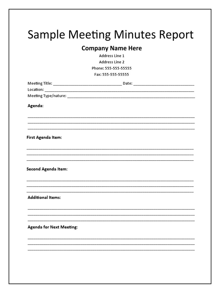 Sample Meeting Minutes Report: Company Name Here | PDF