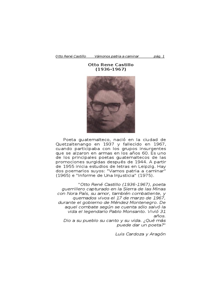 Otto René Castillo Vámonos Patria A Caminar Pág | PDF