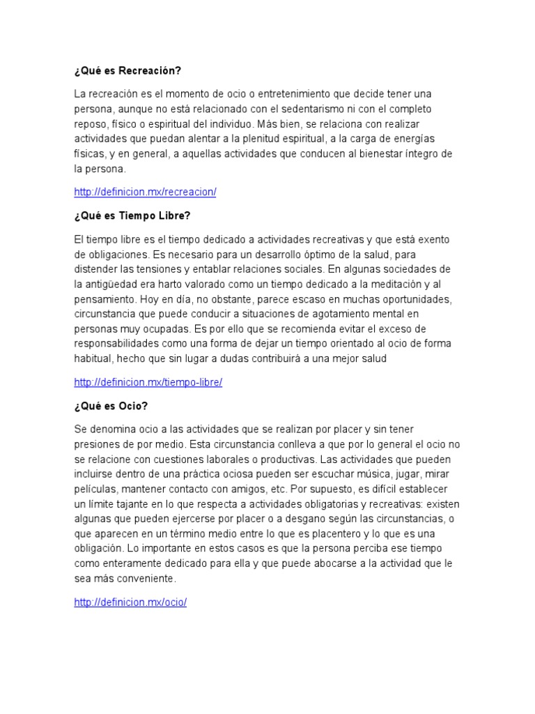 Recreación, Ocio y Tiempo Libre | PDF | Ocio | Conceptos psicologicos