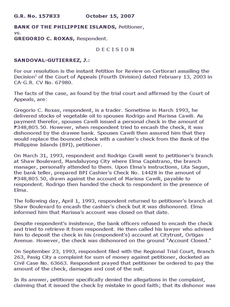 3 Bpi V Roxas | PDF | Lawsuit | Complaint