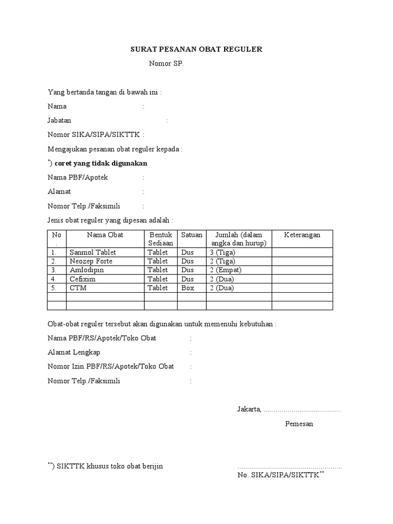 Surat Pesanan Obat Reguler | PDF