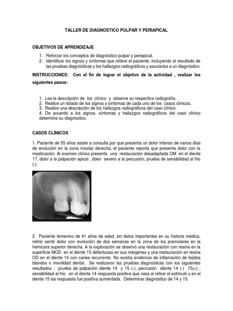 Taller de Diagnostico Pulpar y Periapical | PDF | Diagnostico medico | Dolor