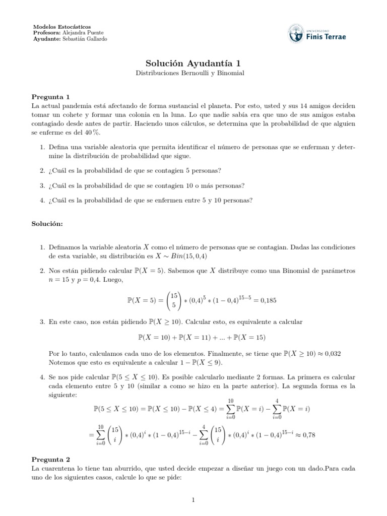 Distribución Bernoulli y Binomial Ejercicios | PDF | Variable aleatoria | Probabilidad