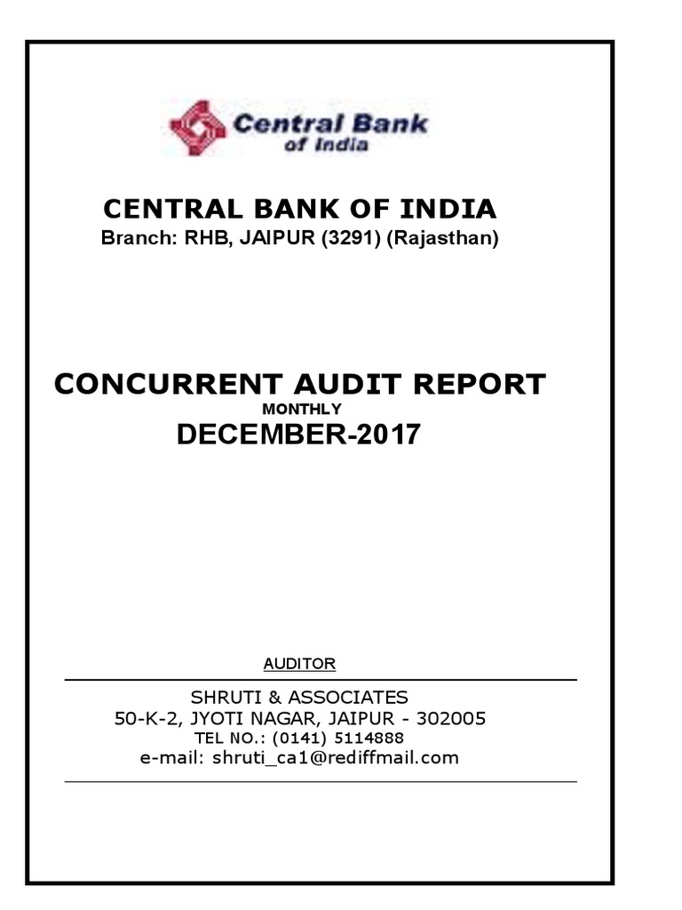 Central Bank of India: Concurrent Audit Report DECEMBER-2017 | PDF