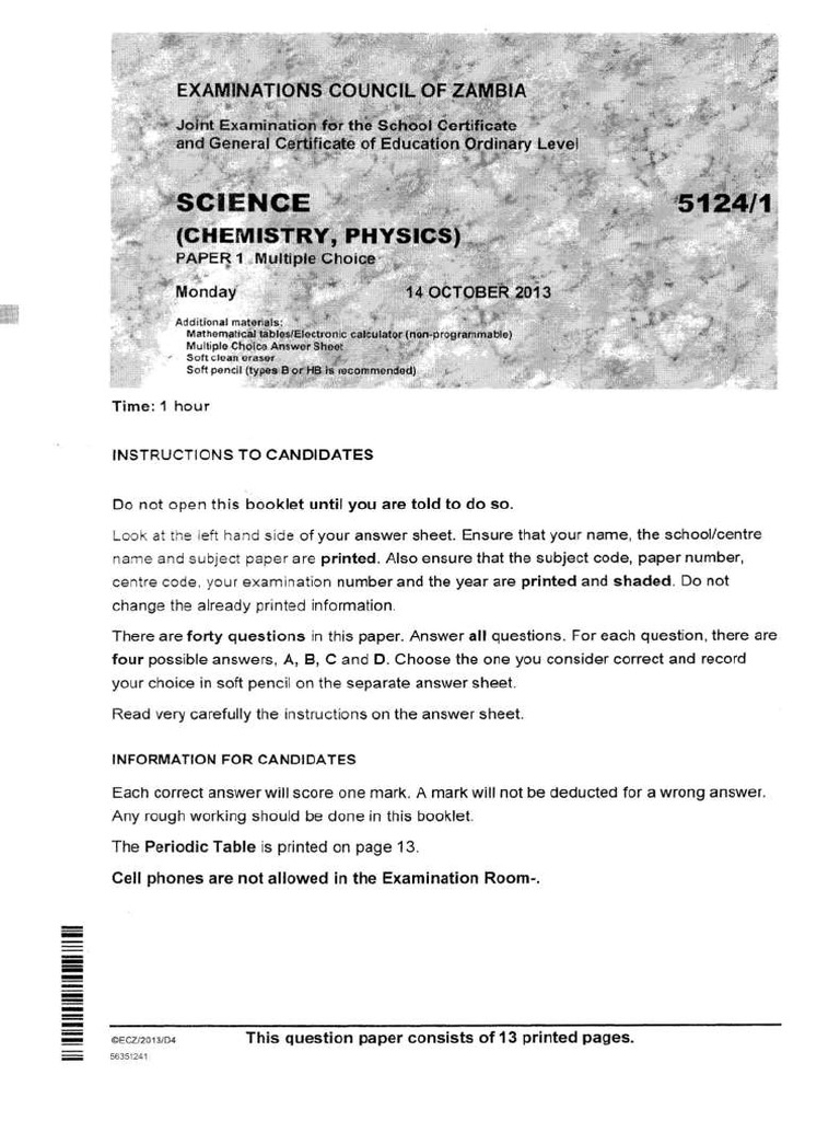 g12 Science p1 2013 | PDF