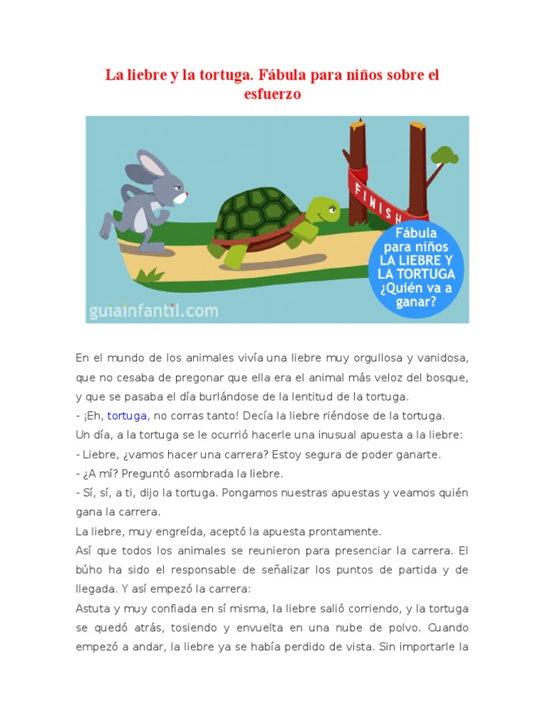 Fábula: La liebre y la tortuga | PDF