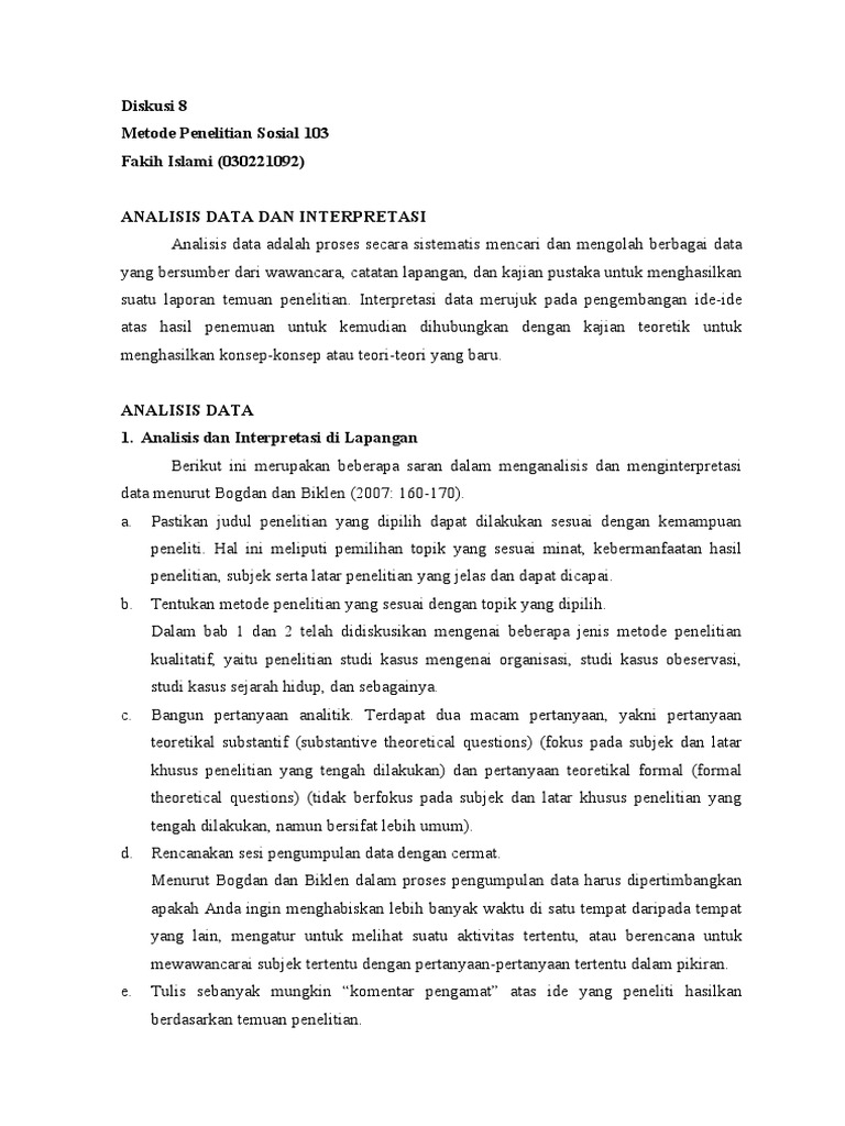 Diskusi 8 Metode Penelitian Sosial-103 (ISIP4216) - 030221092 - Fakih ...
