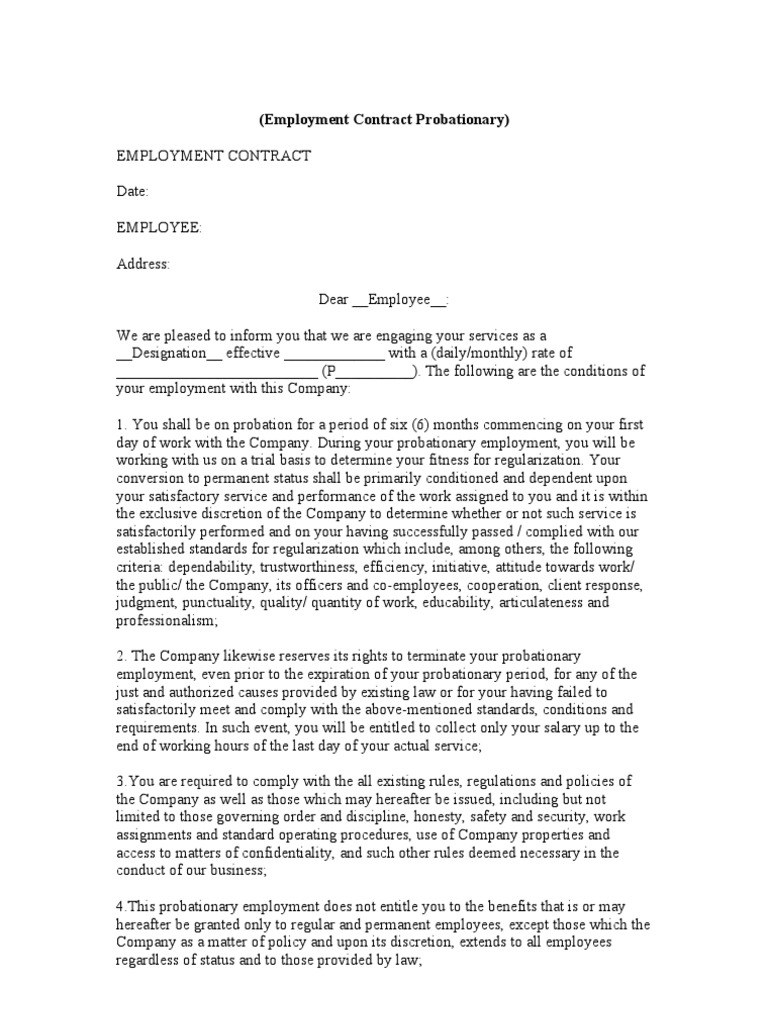 Probation Agreement | Confidentiality | Employment
