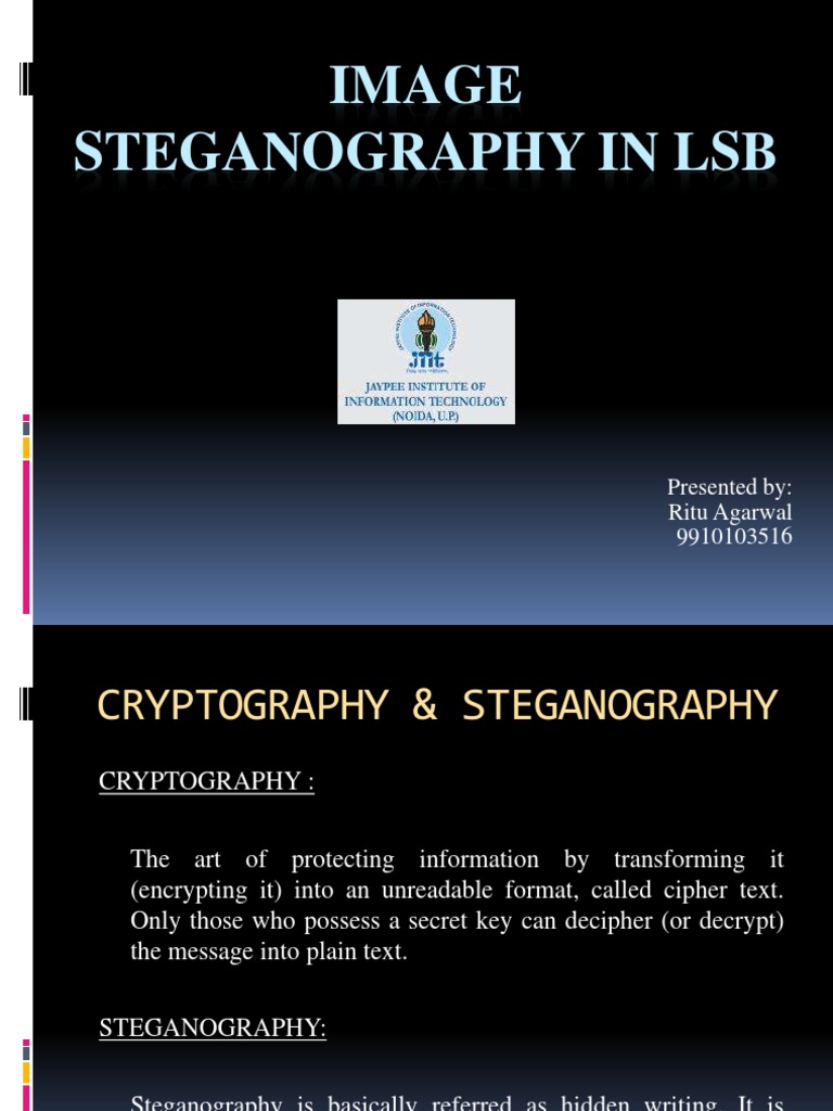 Image Steganography in LSB: Presented By: Ritu Agarwal 9910103516 | PDF ...