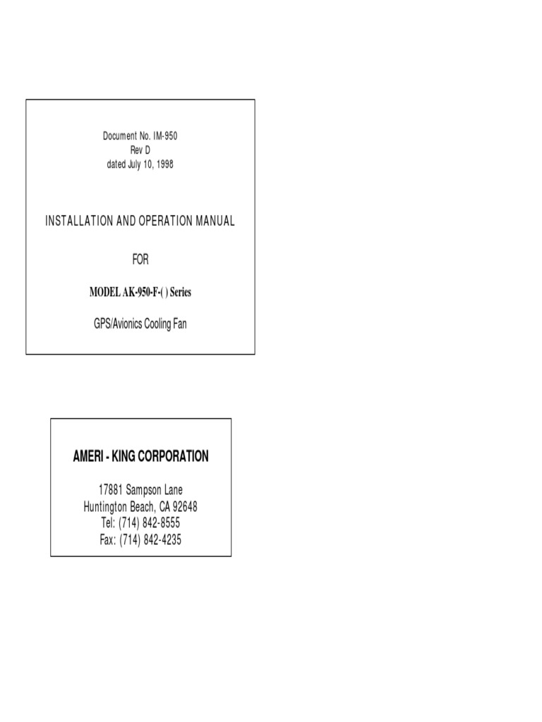 Installation and Operation Manual: MODEL AK-950-F - Series | PDF ...