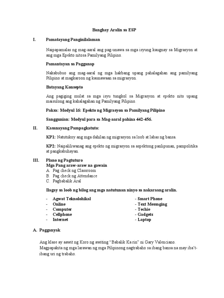 Banghay Aralin Sa ESP 2 | PDF