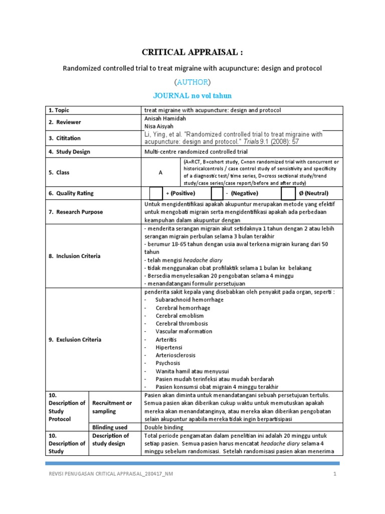 CRITICAL APPRAISAL Jurnal | PDF