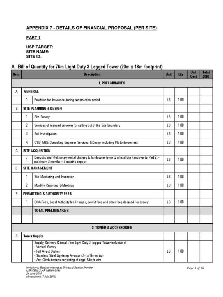 Bill of Quantities Example | PDF | Concrete | Road