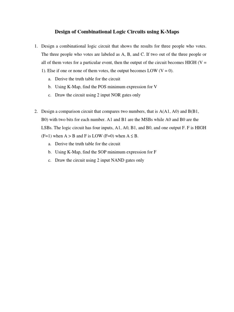 Design of Combinational Logic Circuits Using K-Maps | PDF