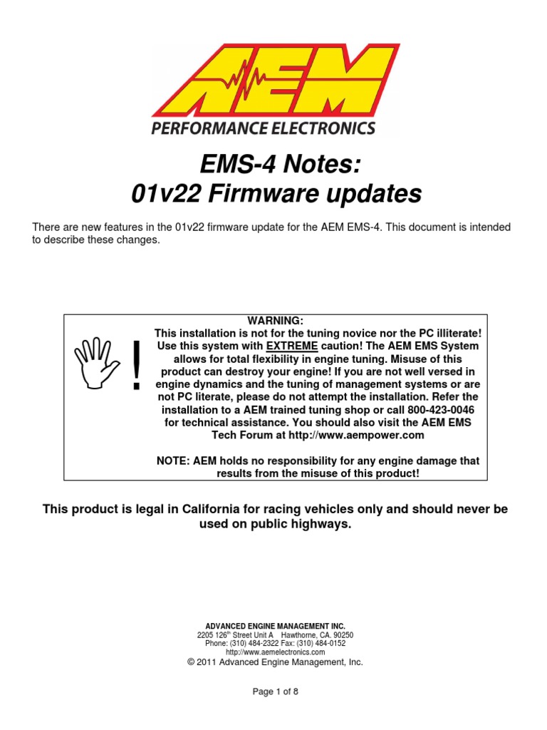 AEM EMS-4 Setup Notes - 01v22 Firmware Updates | PDF | Electronics ...