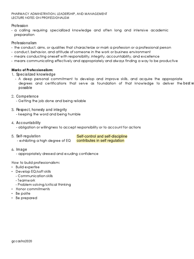Lecture Notes On Professionalism PDF | PDF