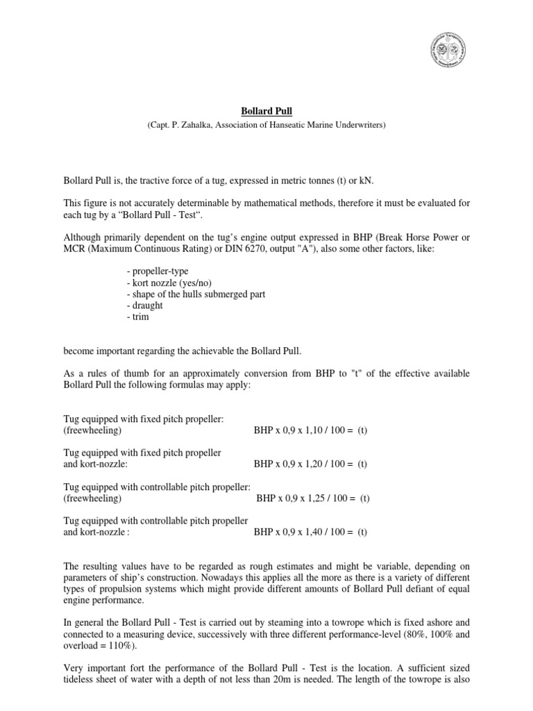 Bollard Pull | PDF | Tugboat | Horsepower