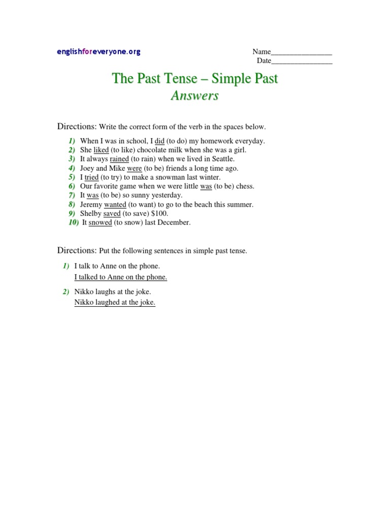 Simple Past Tense - Answers PDF | PDF