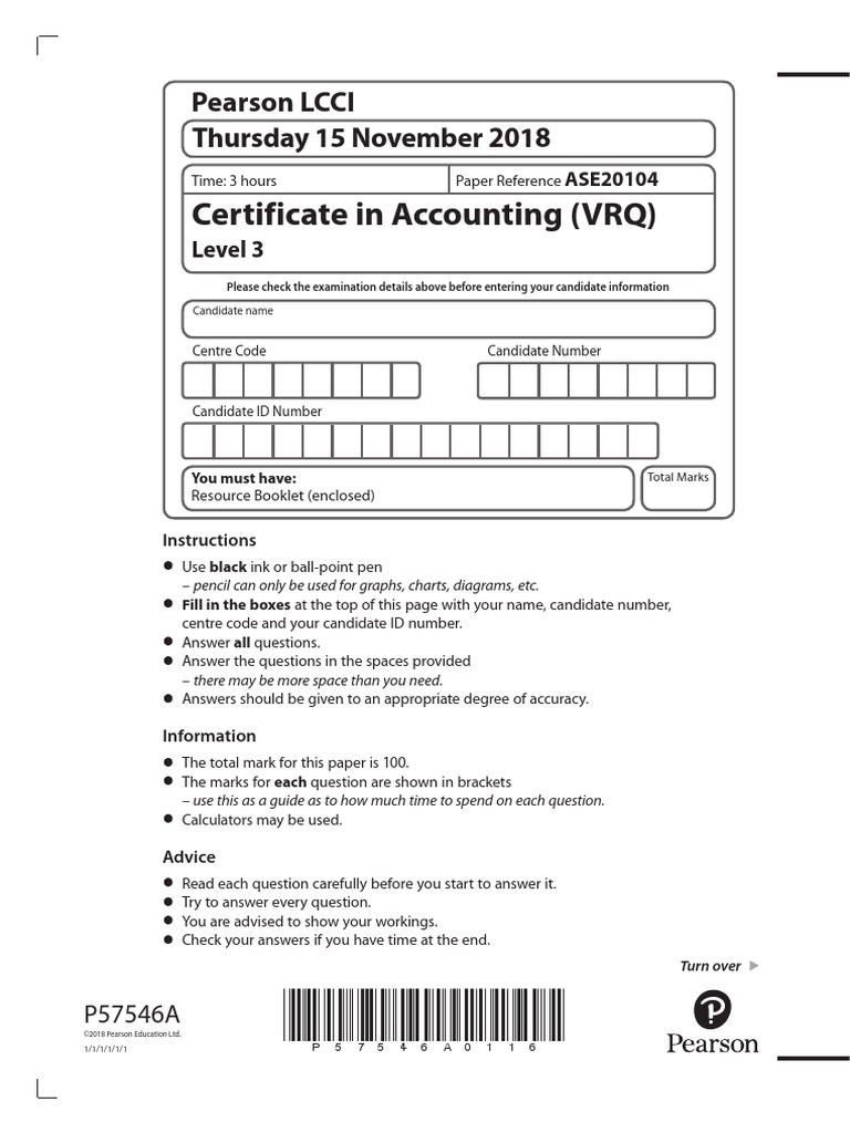 LCCI Level 3 Certificate in Accounting ASE20104 Nov-2018 PDF | PDF ...