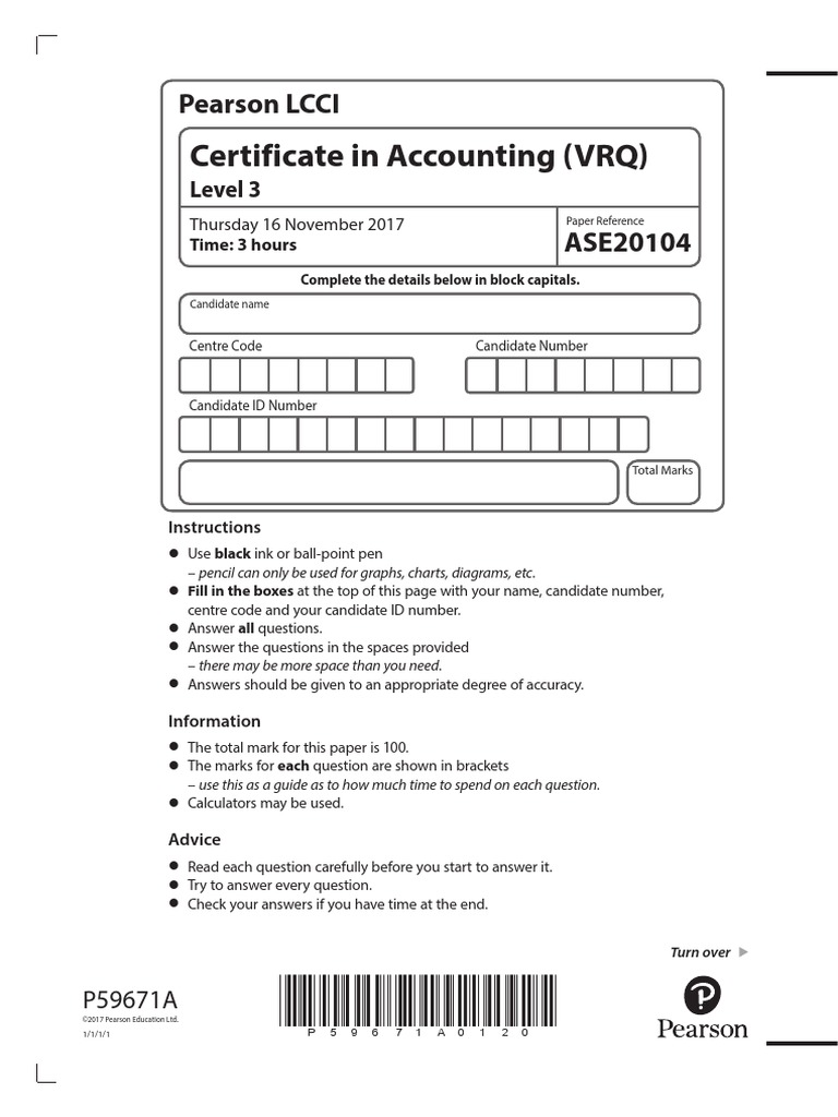 LCCI Level 3 Certificate in Accounting ASE20104 ASE20104 Nov-2017 | PDF ...