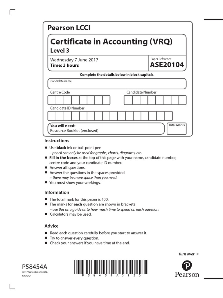 QP LCCI Level 3 Certificate in Accounting ASE20104 ASE20104 - New Spec ...