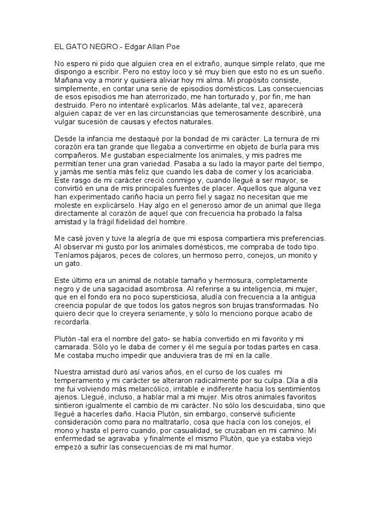 El Gato Negro | PDF | Gatos | Edgar Allan Poe