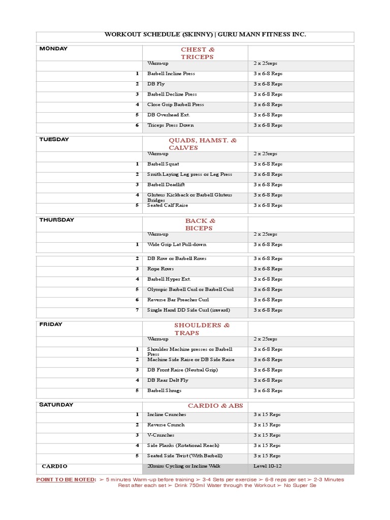 Chest & Triceps: Workout Schedule (Skinny) - Guru Mann Fitness Inc ...
