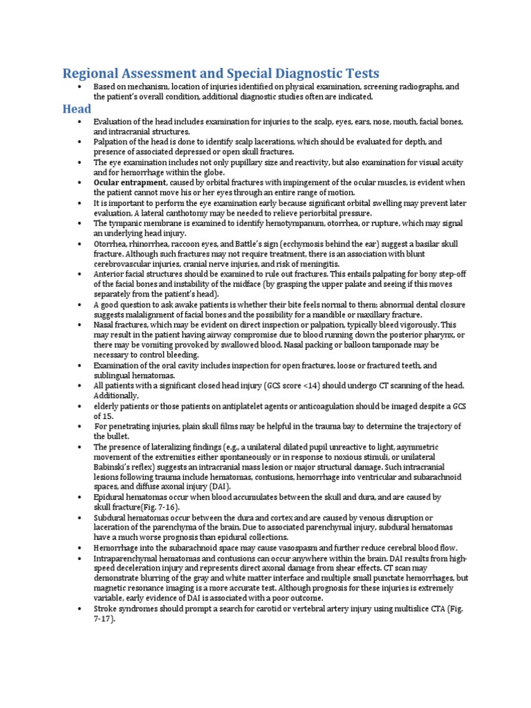 Regional Assessment and Special Diagnostic Tests | PDF | Nervous System ...