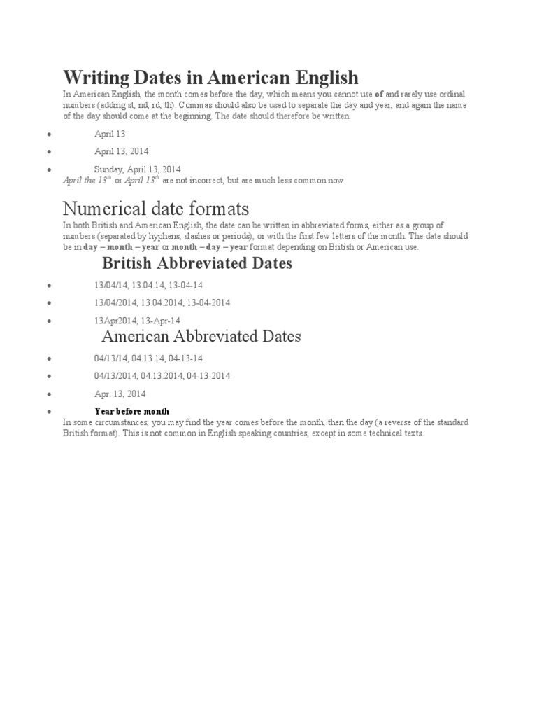 Writing Dates in American English | PDF