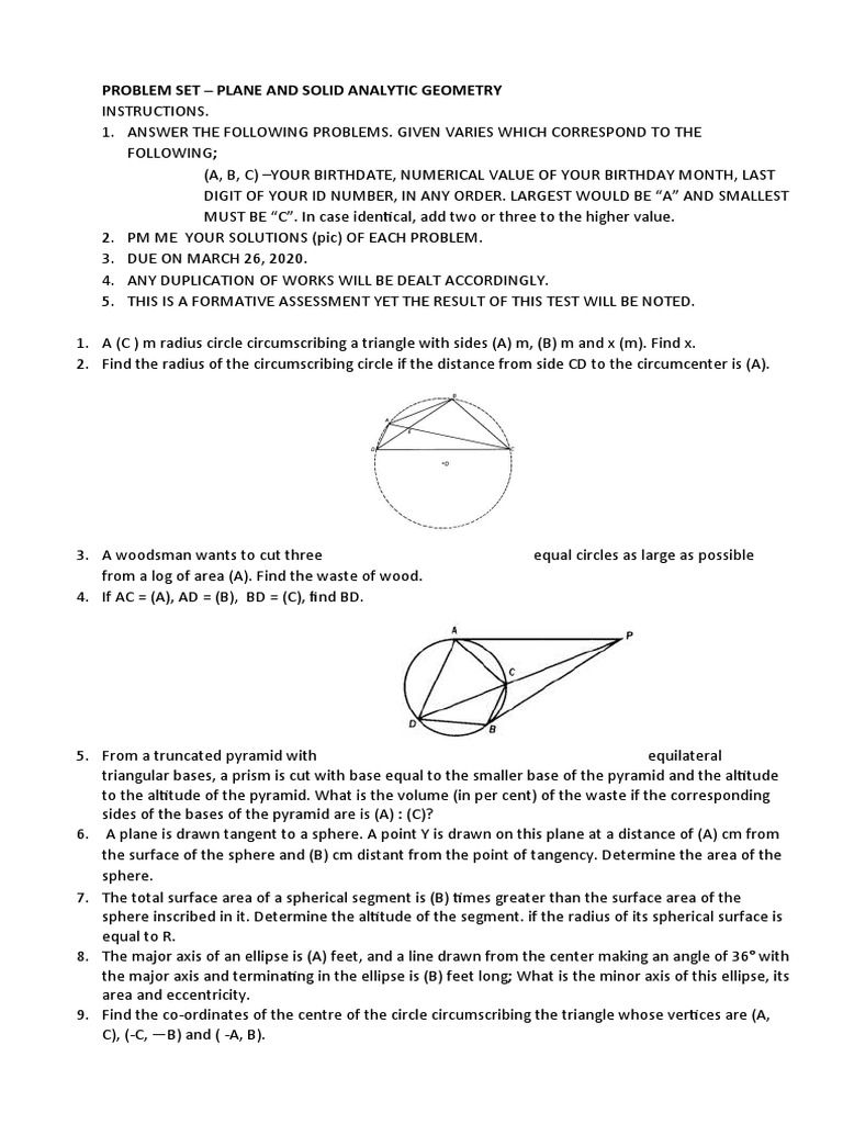 Problem Set - Plane and Solid Analytic Geometry | PDF | Science & Mathematics