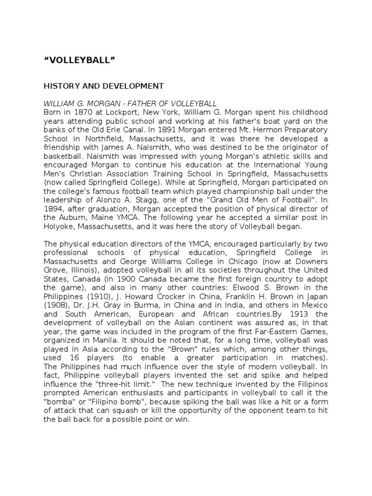 "Volleyball": History and Development | PDF | Volleyball | Ball Games
