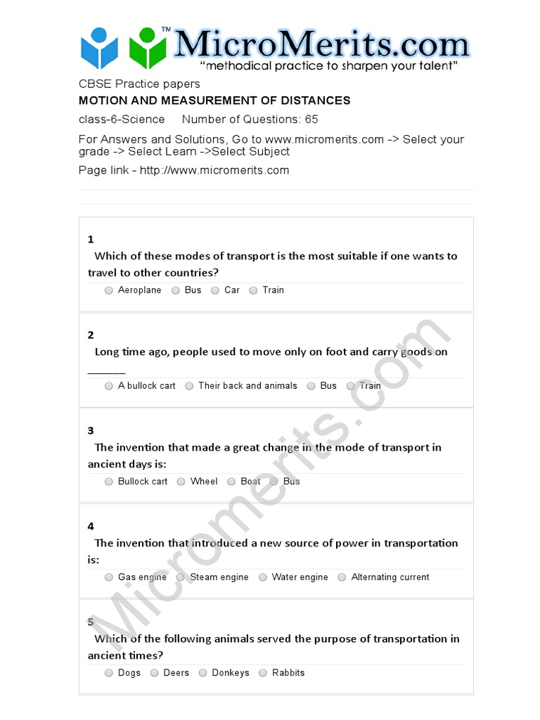 CBSE Practice Papers Motion and Measurement of Distances Class-6 ...