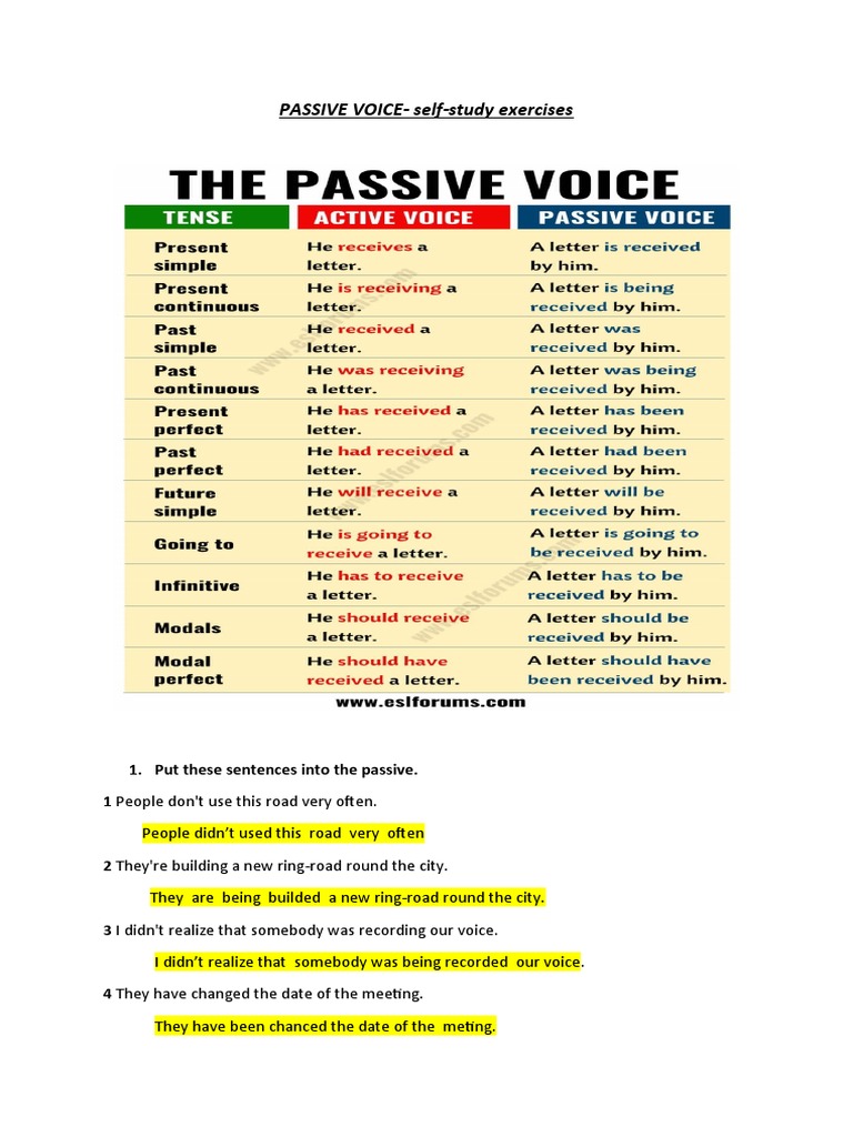 PASSIVE VOICE-self-study Exercises: 1. Put These Sentences Into The ...