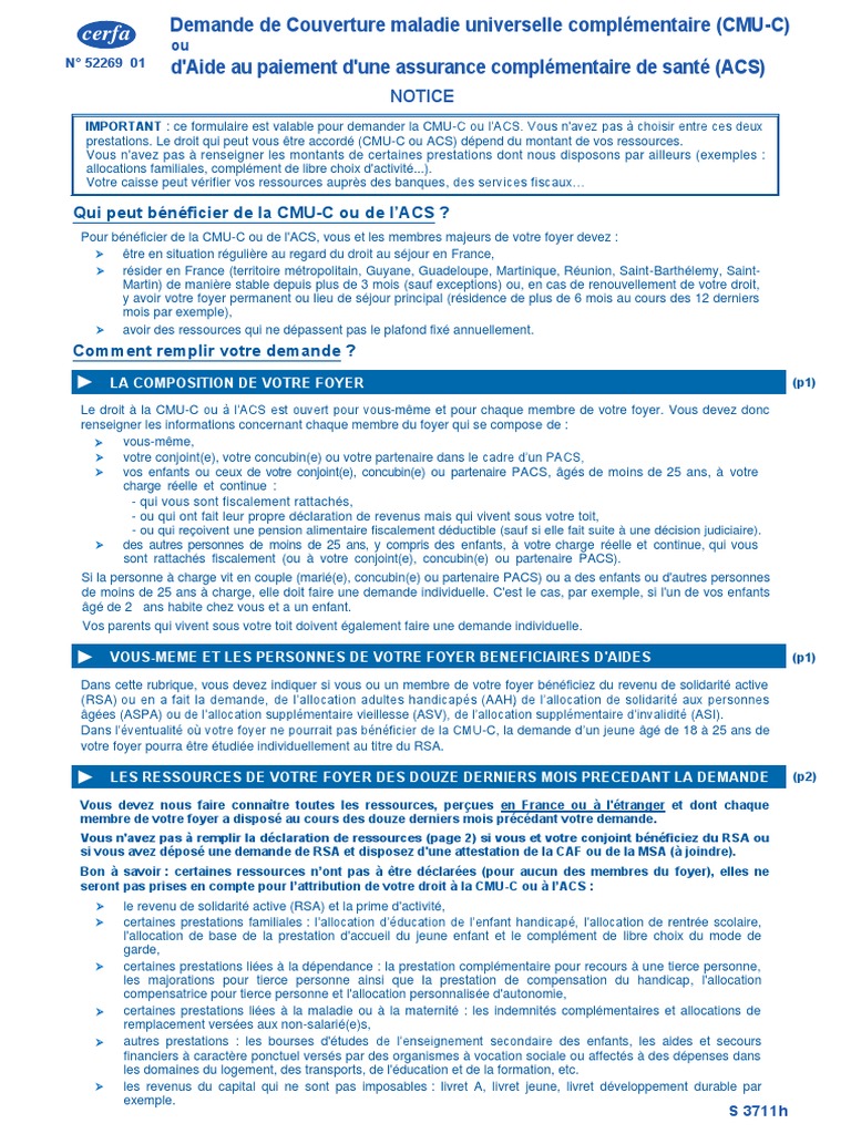Demande CMU-C et ACS : Guide pratique | PDF | Retraite | Impôts