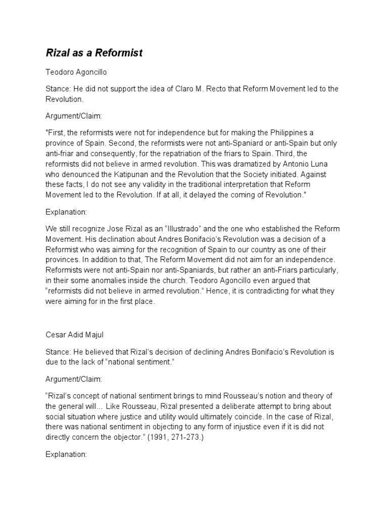 Rizal As A Reformist | PDF | Philosophical Theories | Philippines