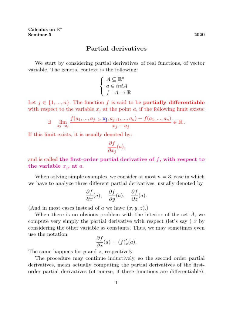 Partial Derivatives: Calculus On R Seminar 5 2020 | PDF | Derivative ...