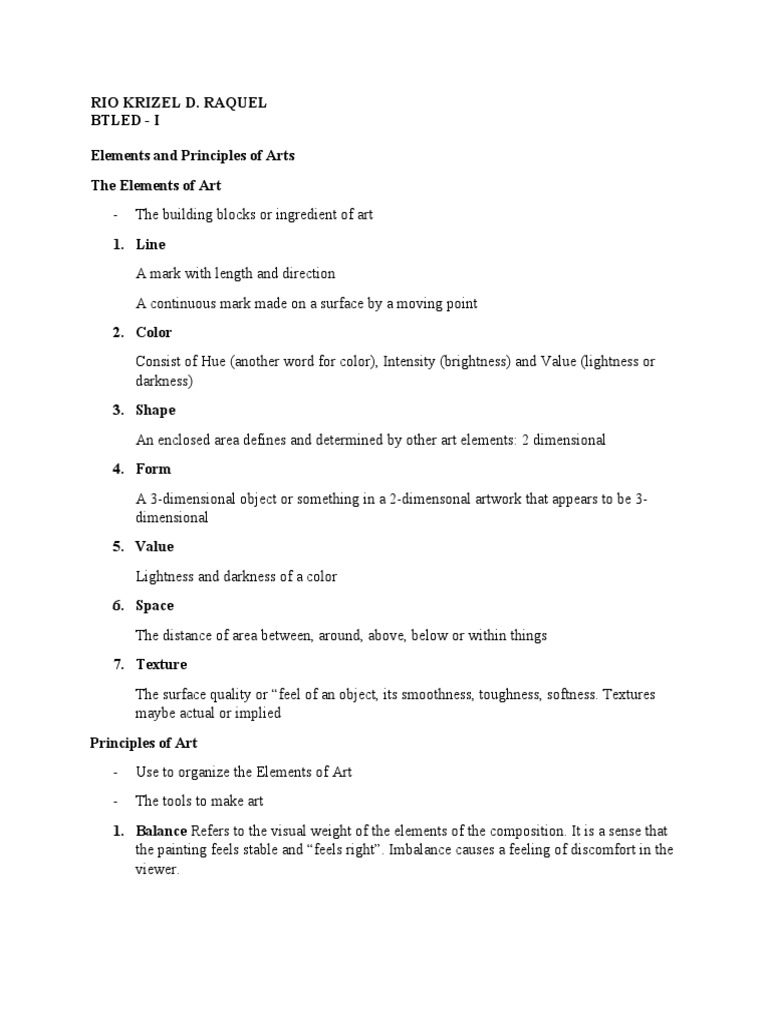 Arts Appreciation ELEMENTS AND PRINCIPLES OF ARTS | PDF