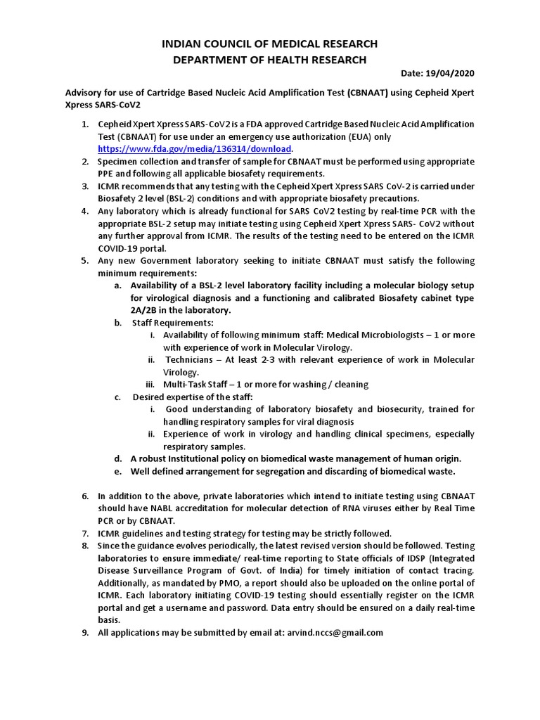 Advisory On Cepheid Xpert Xpress SARS CoV2 Testing | PDF | Polymerase ...