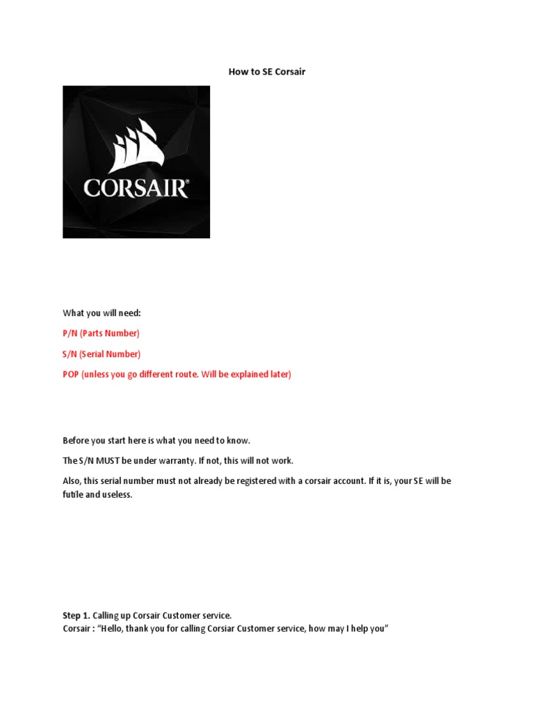How To SE Corsair: P/N (Parts Number) S/N (Serial Number) POP (Unless ...