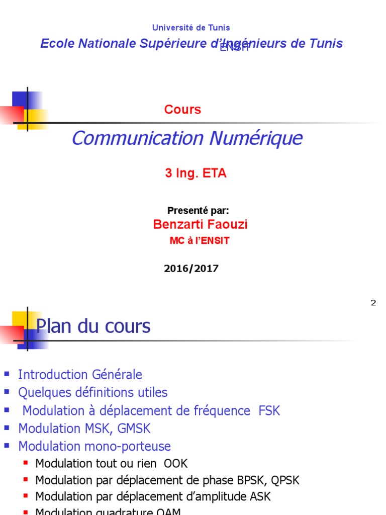 Cours 2 Communication Num 2016 | PDF | Modulation | Modulation de fréquence