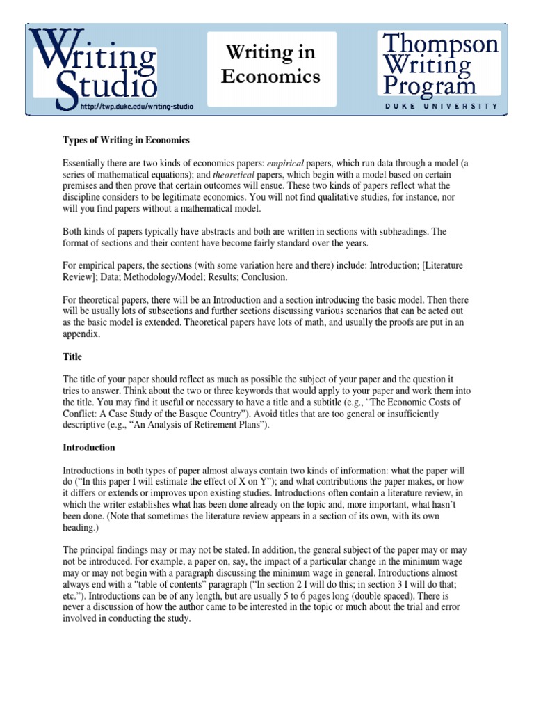 Duke University - Guide of Writing in Economics | PDF | Economics ...