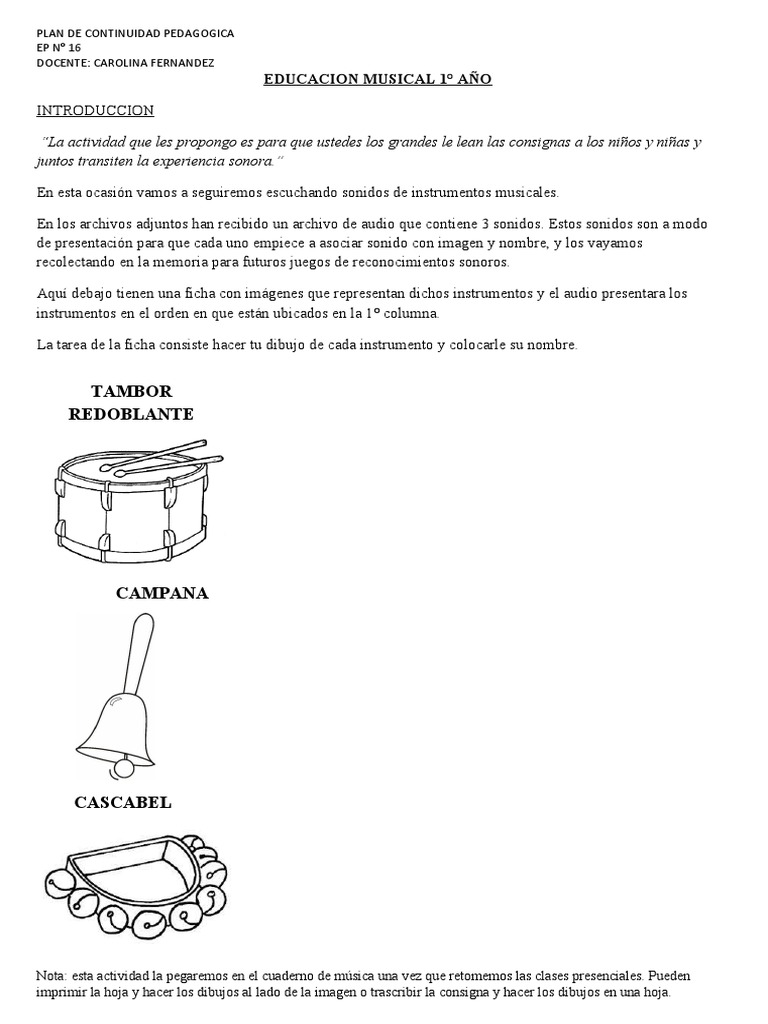 5° Actividad - Instrumentos musicales - 1ro | PDF